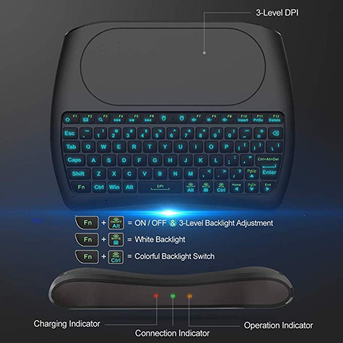 Rebatee - Mini Keyboard, 2019 Upgraded D8 Pro Mini Wireless Keyboard